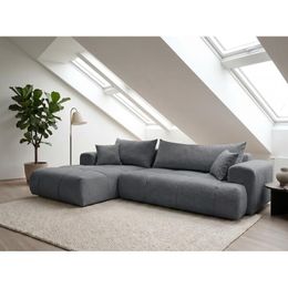 WERK2 Ecksofa &raquo;Ewela-Bubble 265 x 145 cm modern und bequem&laquo; Boucl&eacute;, L-Form, Schlaffunktion, Bettkasten grau 100% Polyester B/H/T: 265cm x 100cm x 