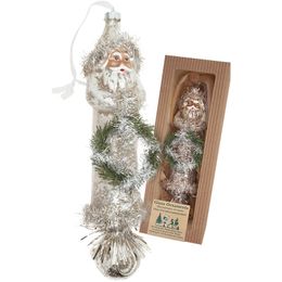 Weihnachtsbaumkugel &raquo;Baumschmuck Santa nostalgisch Kranz und Reflektor silber 25cm&laquo; Dekoriert mit Liebe zum Detail silber Glas 22cm
