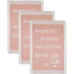 Ross Geschirrtuch &raquo;Manchmal hilft ein T&ouml;rtchen mehr als tausend W&ouml;rtchen&laquo; Spr&uuml;chetuch, aus 100% Baumwolle rosa 100% Baumwolle 3 Stk., 100 % Baumwolle