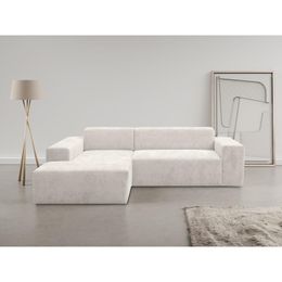WERK2 Ecksofa &raquo;Zeus-L 253 cm breit, bequemes Cord-Sofa in L-Form, urbanes Design&laquo; Organische curvy-trend Couch mit gro&szlig;er Komfort-Ottomane beige 100% 