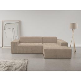WERK2 Ecksofa &raquo;Zeus-L 253 cm breit, bequemes Cord-Sofa in L-Form, urbanes Design&laquo; Organische curvy-trend Couch mit gro&szlig;er Komfort-Ottomane braun 100% 