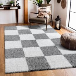 Sanat Hochflor-Teppich &raquo;Milano 1250, auch als L&auml;ufer und in Rund&laquo; rechteckig 30 mm H&ouml;he Hochflor, Shaggy, Karo, Wohnzimmer, Schlafzimmer grau Kunstfaser B :