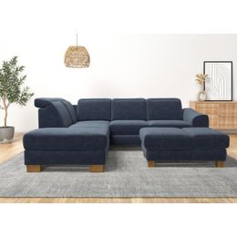 Ecksofa Home Affaire, B:263cm H:86cm T:219cm, blau, Flachgewebe 100% Polyester, Wohnzimmer, Sofas, "Dundee L-Form", wahlweise mit Kopfteilverstellung