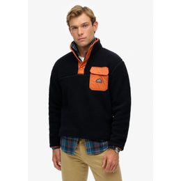 Superdry Herren Sweatshirt "FUJI FLEECE HENLEY", blau, Gr. L, unifarben, angeraute Sweatware, Obermaterial: 100% Polyester, Sweatshirts, mit