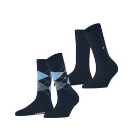 Burlington Damen Socken "Everyday Mix", Gr. 36, blau, Baumwollmischung, Argyle-Muster, Socken, Einheitsgr&ouml;&szlig;e 36-41, unifarben und Argyle-Muster