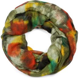 styleBREAKER Damen Loop "Loop Schal mit buntem Pinselstrich Muster", gr&uuml;n, Modisch, Obermaterial: 80% Viskose CV. 20% Baumwolle CO., Modet&uuml;cher