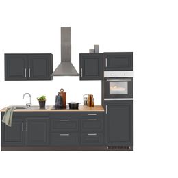 K&uuml;chenzeile KOCHSTATION, B:280cm T:60cm, grau, Komplettk&uuml;chen-Sets, "KS-Stockholm &ndash; K&uuml;che mit hochwertiger und detailreicher Landhausfront", Breite