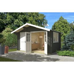Nordic Holz Gartenhaus &raquo;2-Raum Haus Keila 28&laquo; gr&uuml;n Massivholz Fu&szlig;boden im Gartenhaus, ohne Dacheindeckung