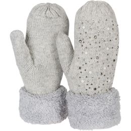 styleBREAKER Damen F&auml;ustlinge "Strickhandschuhe F&auml;ustlinge mit Strass und Perlen", grau, Modisch, 65% Polyacryl PAN. 35% Wolle WO., Handschuhe