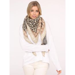 Zwillingsherz Damen Dreieckstuch &raquo;"Micha"&laquo; Mode Tuch, Leomuster mit Herzen und Schrift, vielseitig tragbar beige Einheitsgr&ouml;&szlig;e