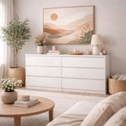 Kommode Home Affaire, B:153,8cm H:70,1cm T:50cm, wei&szlig;, Holzwerkstoff, Schlafzimmer, Sideboards, "Naia, 6 Schubladen im skandinavischen Design, Breite