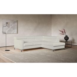 Ecksofa COTTA, B:239cm H:74cm T:207cm, wei&szlig;, Microfaser Primabelle (100% Polyester);Die R&uuml;ckseite und die Liegefl&auml;che der Bettfunktion in NaturLEDER