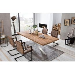 Esstisch Sit, B:180cm H:79cm T:100cm, beige, K&uuml;che, Tische, "Visby Teakholz Massivholztisch mit Sonnen-Design & Stern-Gestell", 50 mm starke