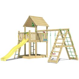 Jungle Gym Spielturm &raquo;Majesty&laquo; Spielanlage mit Schaukel, Kletterbock und Rutsche mit Wasseranschluss gelb Holzwerkstoff Einheitsgr&ouml;&szlig;e
