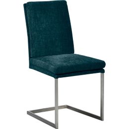 K+w Komfort & Wohnen Esszimmerstuhl, B:47cm H:96cm T:64cm, blau, K+W KOMFORT & WOHNEN, St&uuml;hle, "Freischwinger, Lederstuhl", stabiles Hochkantrohr, Untergestell in