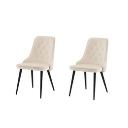 Esszimmerstuhl () Polsterstuhl, weicher Bezug, Kn&ouml;pfe, dekorative Steppung, edel beige Polyester, Polyurethan, Sperrholz, Stahl B/H/T: 50cm x 89cm