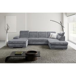 WERK2 Wohnlandschaft &raquo;Cordoba 359 x 232 cm inkl. Bett modern und bequem&laquo; Struktur weich, U-Form, XXL, Schlaffunktion, Bettkasten grau 100% Polyester B