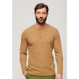 Superdry Herren Langarmshirt "WAFFLE LONG SLEEVE HENLEY TOP", braun, Gr. XL, unifarben, Single Jersey, Obermaterial: 100% Baumwolle, Shirts