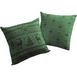 WIRTH Dekokissen &raquo;Romo&laquo; Kissenh&uuml;lle ohne F&uuml;llung, 2 St&uuml;ck gr&uuml;n Baumwolle, Polyester B/L: 40cm x 40cm, 2 Stk.