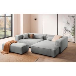 Ecksofa, B:288cm H:66cm T:198cm, grau, LeGer Home by Lena Gercke, 100% Polyester, Wohnzimmer, Sofas, "PIARA XXL Cord, L-Form, Schlaffunktion", Hocker