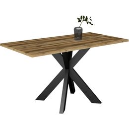 M&auml;usbacher Esstisch M&Auml;USBACHER, B:160cm H:78cm T:90cm, braun, Wohnzimmer, Tische, "Big System Metall", Metallgestell in Stern-Form