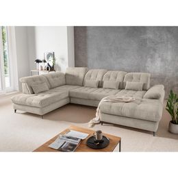 Home Affaire Ecksofa &raquo;Delphino, 358 x 216 cm, modern und bequem&laquo; Microfaser, L-Form, Bettfunktion, Nierenkissen, Verstellungen beige 100% Polyester B/