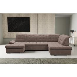 WERK2 Wohnlandschaft &raquo;Kordula-New 332 x 217 cm Multifunktion Couch modern und bequem&laquo; Luxus-Microfaser Chenille, U-Form, XXL, Sitztiefenverstellung 