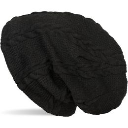styleBREAKER Damen Strickm&uuml;tze "Feinstrick Beanie mit Zopfmuster und Fleece", schwarz, Modisch, 50% Viskose CV. 50% Polyester PES., M&uuml;tzen