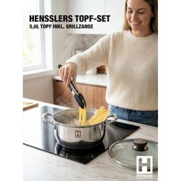 HENSSLERS Kochtopf &raquo;HENSSLERS Topf-Set - inkl. HENSSLERS Grillzange&laquo; Set, 3 tlg. Edelstahl 5 l + &Oslash; 24cm + H&ouml;he 17cm