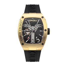 Carlo Colucci Herren Carlo Colucci Automatikuhr Armbanduhr, Herrenuhr, Mechanische Uhr, Silikonarmband, analog gold Einheitsgr&ouml;&szlig;e