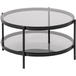 ACTONA GROUP Couchtisch &raquo;Bayern&laquo; Rauchfarbene Glastischplatte, Metallgestell, Ablageboden, runde Form grau B/H/T: 75cm x 42cm x 75cm