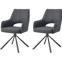 Drehstuhl Home Affaire, B:57cm H:91cm T:64cm, grau, Metall, Polyester, Esszimmer, St&uuml;hle, "BELLEVILLE, 2er Set, mit Metallgestell in matt schwarz"