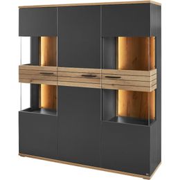 set one by Musterring Vitrine &raquo;Quincy&laquo; 1 Stk. tlg. Mit 4 Glasausschnitten und LED, in 2 Farben erh&auml;ltlich, 134,8 cm schwarz Glas, Holzwerkstoff, MDF, 