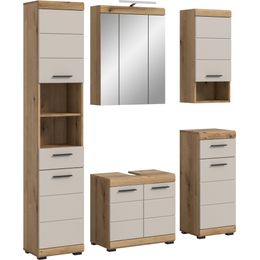 Badm&ouml;bel-Set Welltime, B:164cm H:191cm T:34cm, beige, Holzwerkstoff, MDF, Kastenm&ouml;bel-Sets, "SIENA, 5 teilig, inklusive LED Beleuchtung, bestehend