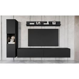 Wohnwand OTTO HOME, B:220cm H:130cm T:33cm, schwarz, Wohnzimmer, Kastenm&ouml;bel-Sets, "PARIS, Vitrine T&uuml;ranschlag links/rechts wechselbar", grifflose