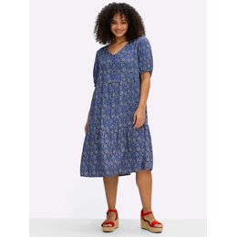 sheego Damen Tunikakleid "Kleid", blau, Gr. 54, gebl&uuml;mt, gemustert, mehrfarbig, 100% Viskose, Kleider