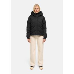 Marikoo Damen Winterjacke "Shinamii", schwarz, Gr. M, Obermaterial: 100% Polyester, Jacken, Kurze Steppjacke mit Kapuze und diagonalem Steppmuster