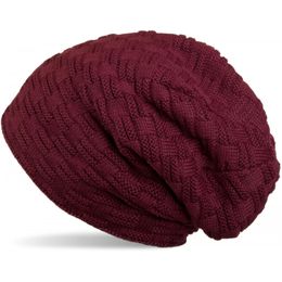 styleBREAKER Damen Strickm&uuml;tze "Feinstrick Beanie mit Flecht Muster und Teddyfleece", rot, Modisch, 100% Viskose CV., M&uuml;tzen