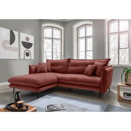 Home Affaire Ecksofa &raquo;Lazio, 255 x 180 cm, modern und bequem&laquo; Velours, Kissen: Paradiso, L-Form, inkl. R&uuml;cken- und Zierkissen orange 100% Polyester B/