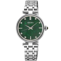 Seiko Damen Quarzuhr Armbanduhr, Damenuhr, Edelstahlarmband, analog, Diamant gr&uuml;n Einheitsgr&ouml;&szlig;e