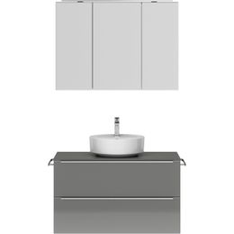 Badm&ouml;bel-Set Nobilia, B:100,3cm H:184,2cm T:48,5cm, grau, Kastenm&ouml;bel-Sets, "Alvene", inkl. Spiegelschrank mit Beleuchtung und Dimmerfunktion, in 4