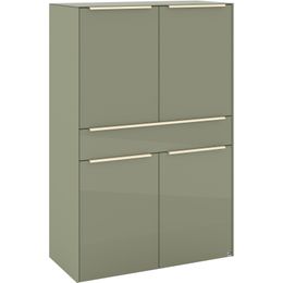 Highboard, B:92cm H:140cm T:42cm, gr&uuml;n, SET ONE BY Musterring, Glas, Holzwerkstoff, Wohnzimmer, Sideboards, "Reno", Mit Gleitern und in verschiedenen