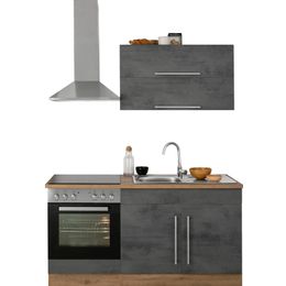 Pantryk&uuml;che KOCHSTATION, B:160cm H:200cm T:60cm, grau, Komplettk&uuml;chen-Sets, "KS-Samos", Breite 160 cm, wahlweise mit E-Ger&auml;ten und Glaskeramikkochfeld