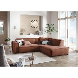 3C Candy Ecksofa &raquo;Matteo in elegant, kubischer Formensprache, bequem, L-Form&laquo; mit auff&auml;lliger Kedernaht, Cord-Bezug, Lounge-Charakter braun 88% 