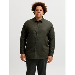 Jack & Jones PlusSize Herren Langarmhemd "JJEFIELD MELANGE SHIRT LS SN PLS", gr&uuml;n, Gr. 4XL, JACK & JONES PLUSSIZE, unifarben, Web, Obermaterial: 100% Baumwolle, Hemden,