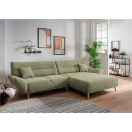 Ecksofa Home Affaire, B:290cm H:81cm T:166cm, gr&uuml;n, 100% Polyester, Wohnzimmer, Sofas, "Drago, elegant und zeitlos, komfortabel, Holzfu&szlig;, L-Form,