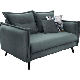 Home Affaire 2-Sitzer &raquo;Lazio, 162 cm breit, modern und bequem&laquo; Velours, inkl. R&uuml;cken- und Zierkissen blau B/H/T: 162cm x 94cm x 110cm, Veloursstoff