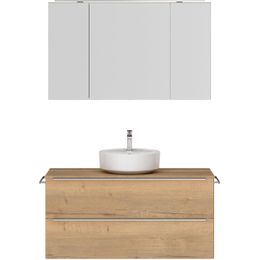 Badm&ouml;bel-Set Nobilia, B:120,3cm H:184,2cm T:48,5cm, braun, Kastenm&ouml;bel-Sets, "Alvene", inkl. Spiegelschrank mit Beleuchtung und Dimmerfunktion, in 4