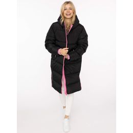 Zwillingsherz Damen Steppmantel "&bdquo;Leo Kapuze&ldquo;", schwarz, Gr. M, Obermaterial: 100% Polyester, M&auml;ntel, Kapuze mit Leofutter, Rei&szlig;verschluss, Taschen,