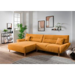 Ecksofa Home Affaire, B:290cm H:81cm T:166cm, gold, 100% Polyester, Wohnzimmer, Sofas, "Drago, elegant und zeitlos, komfortabel, Holzfu&szlig;, L-Form,